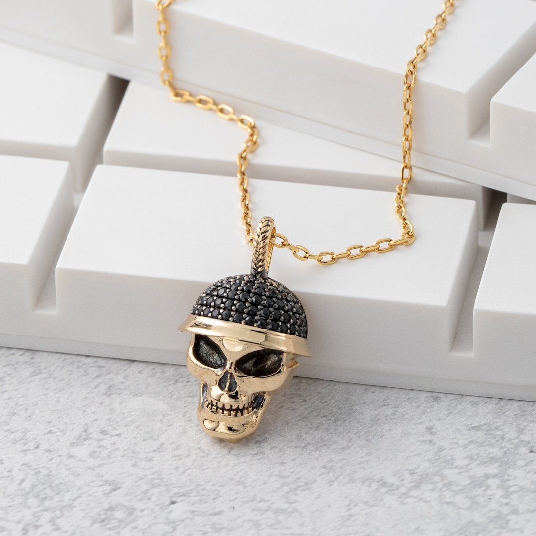 14K Solid Gold Skull Pendant for Men, Men's Gold Necklace, Death Head ...