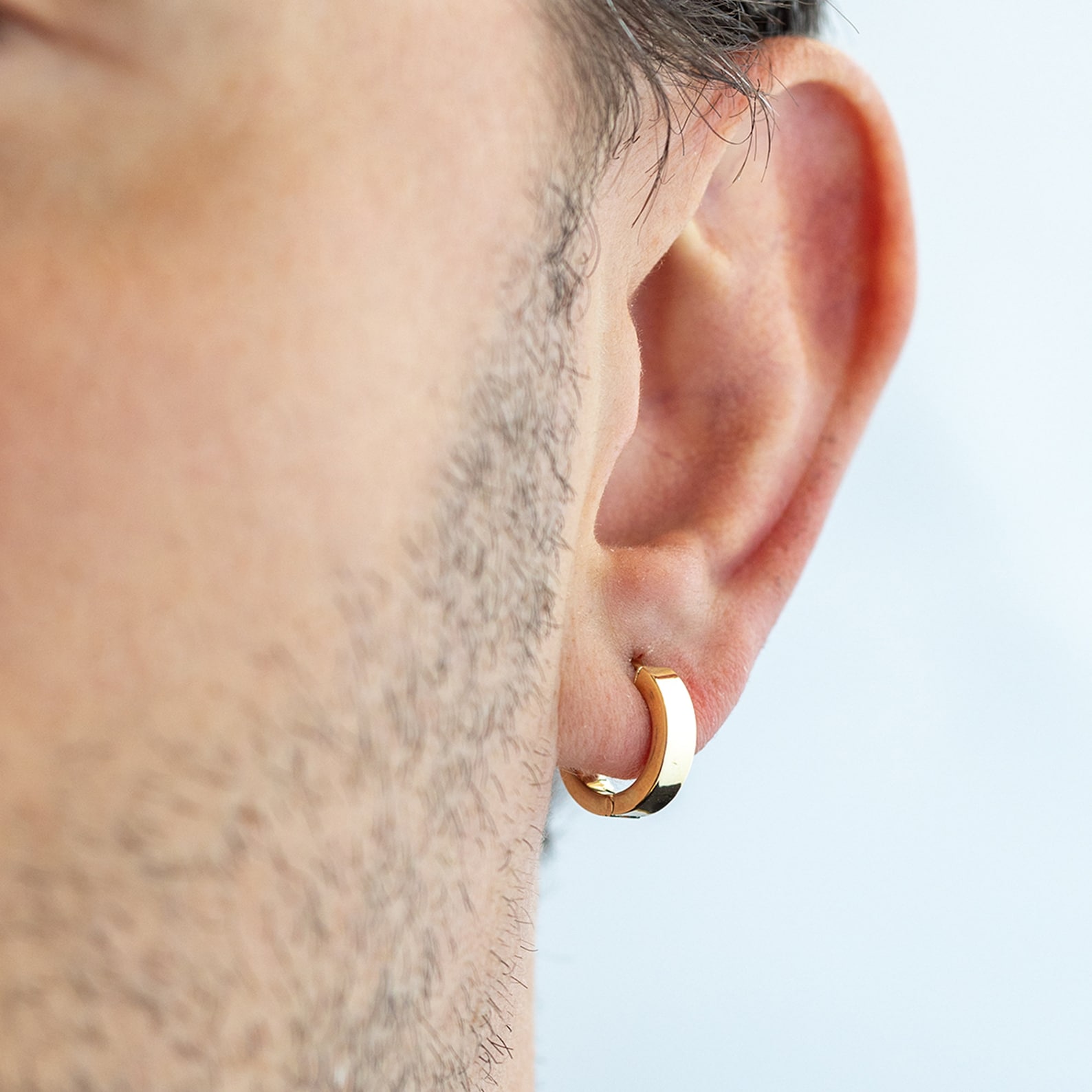 Men's 14k Solid Gold Hoop Earring, Yellow Gold Huggie Earrings, Sleeper ...