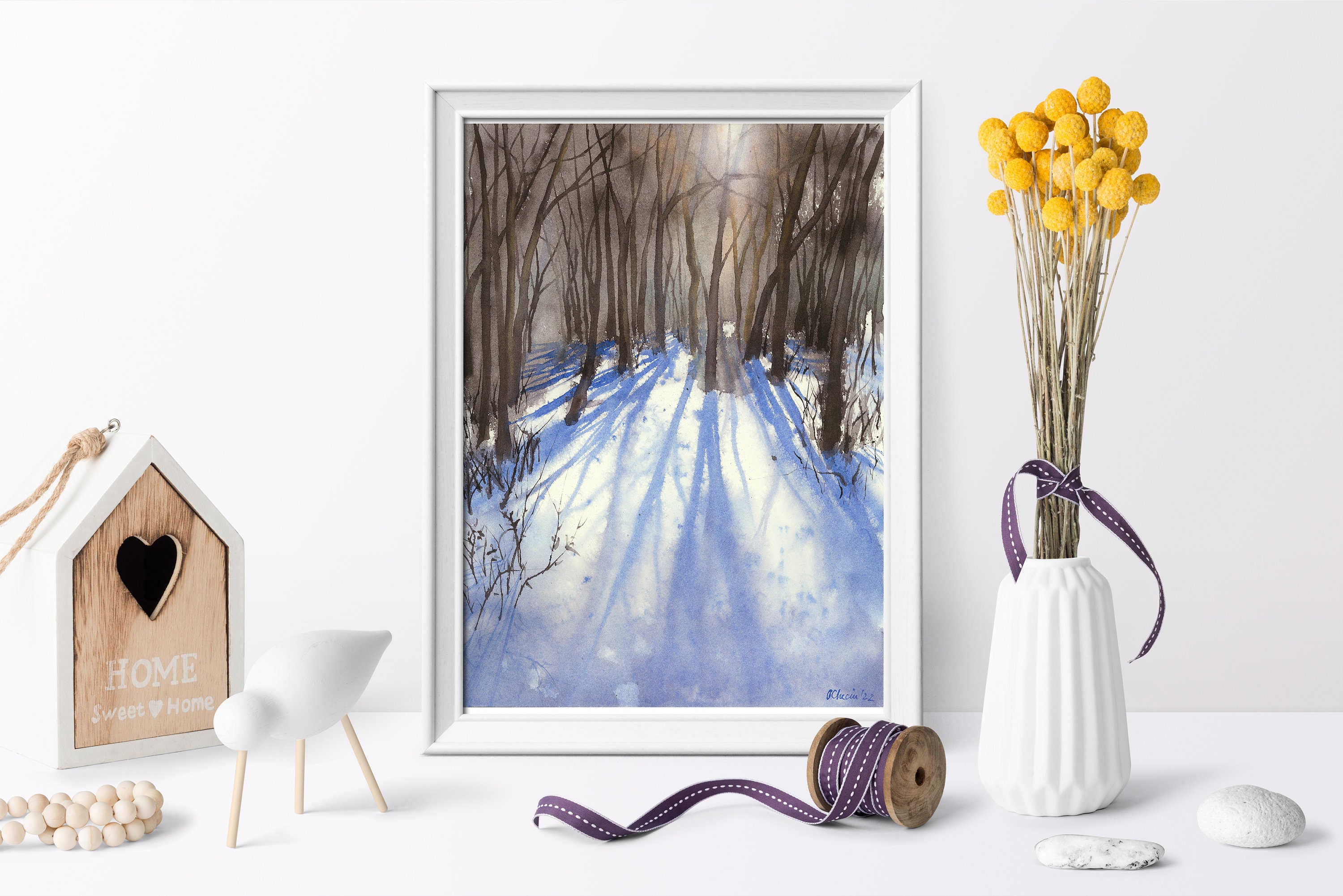 Winter Forest/trees and Snow/muted Wall Decor/original Watercolour ...