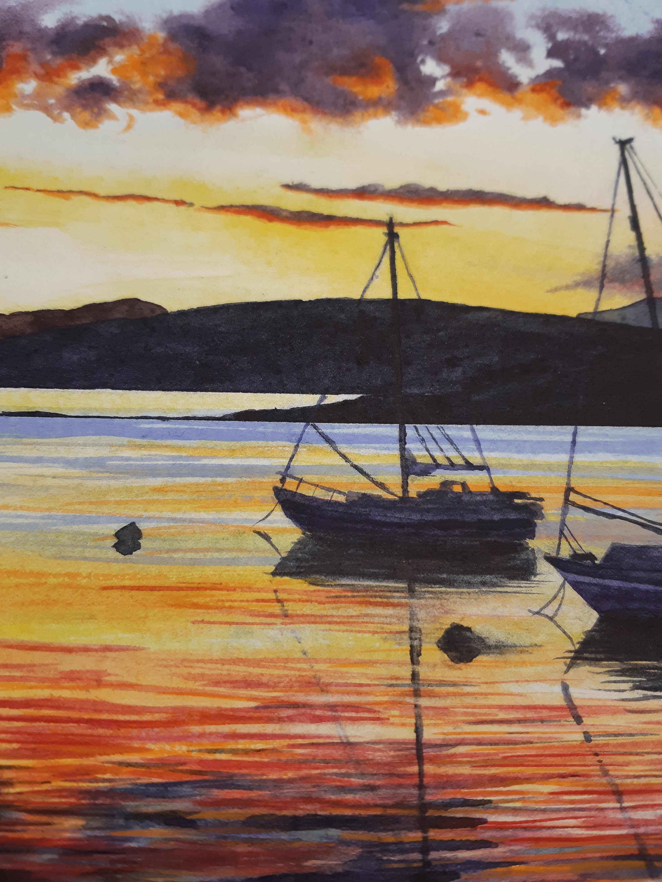 Boats at Sunset Boats on Sea Serene Artwork Nautical Home Decor Coastal ...