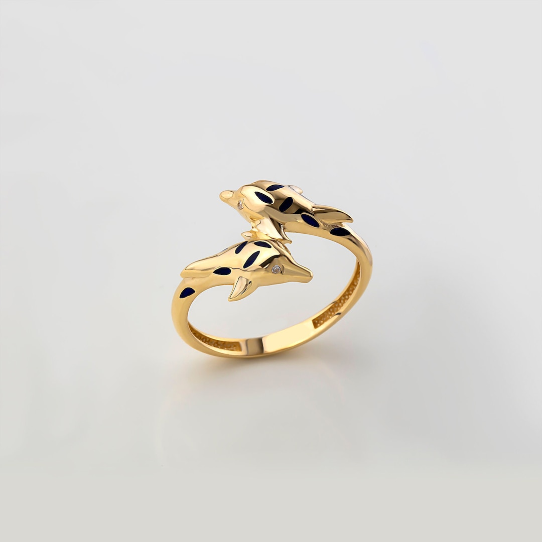 14k Solid Gold Dolphin Ring, Ocean Lover Gift, Dainty Dolphin Ring ...