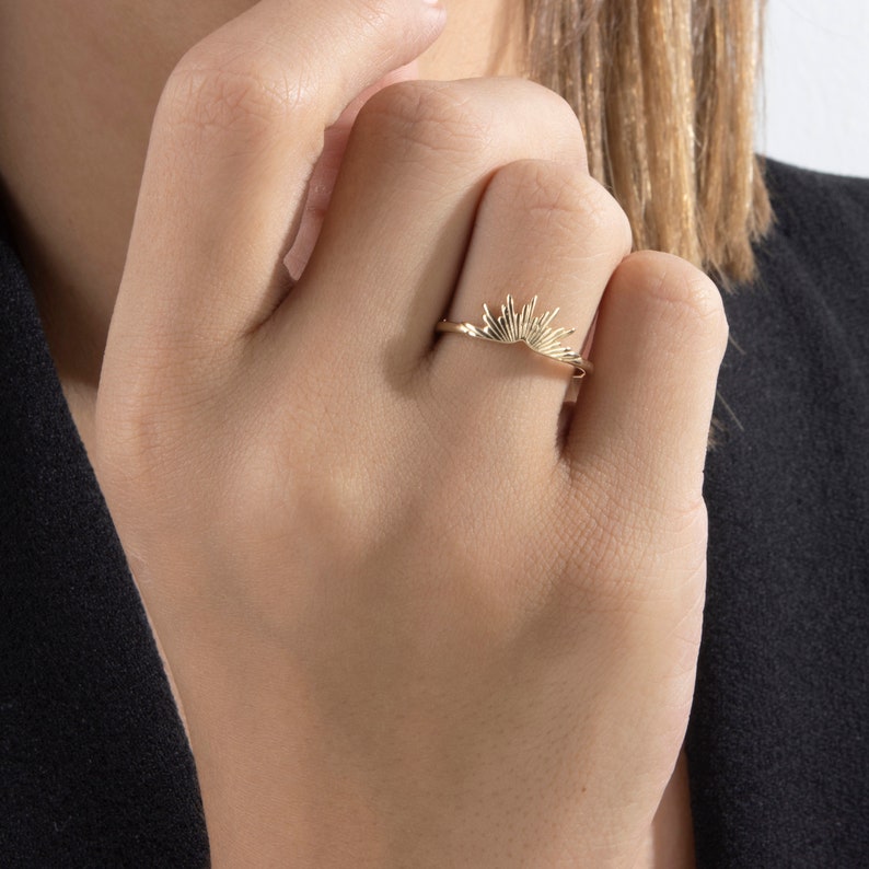 14k Solid Gold Sunburst Ring Gold Sunbeam Ring Sunshine - Etsy