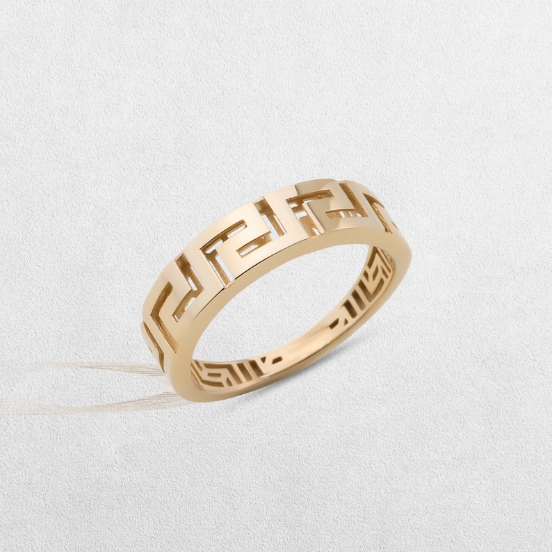 14K Solid Gold Greek Key Ring Labyrinth Ring Gold Meander - Etsy