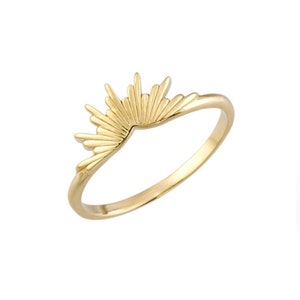 14k Solid Gold Sunburst Ring, Gold Sunbeam Ring, Sunshine Ring, Rising Sun Ring, Christmas Gifts ...