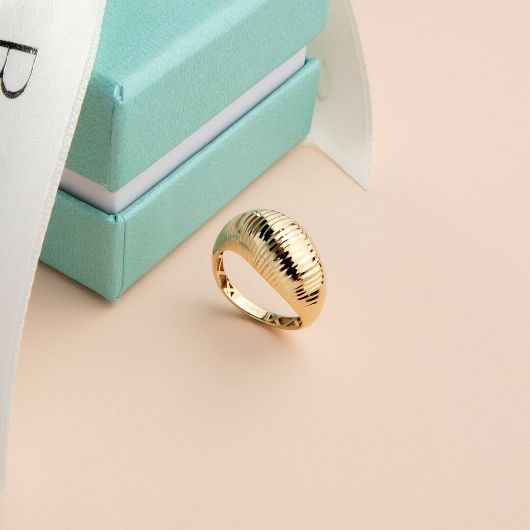 14k Solid Gold Croissant Ring, Dome Gold Ring for Her, Bold Croissant ...