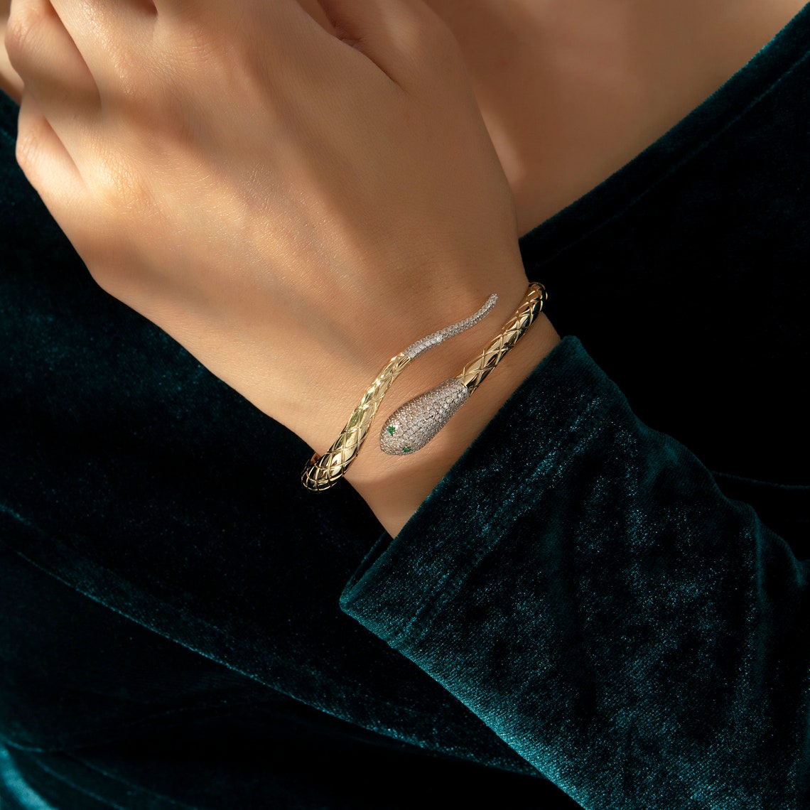 14k Gold Snake Bangle Bracelet, Vintage Snake Bracelet, Animal Lover ...