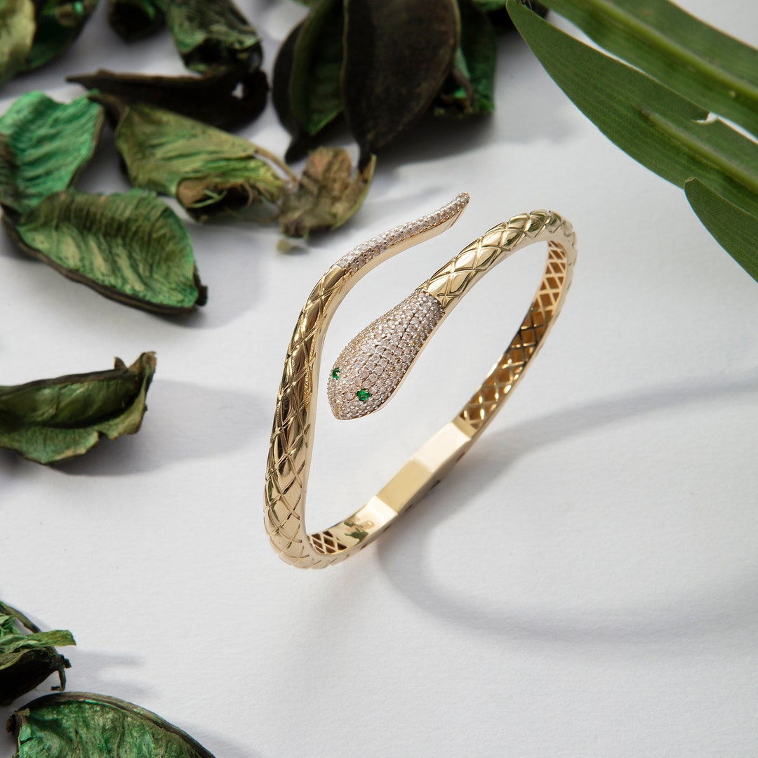 14k Gold Snake Bangle Bracelet, Vintage Snake Bracelet, Animal Lover Gift for Her, Snake Jewelry ...