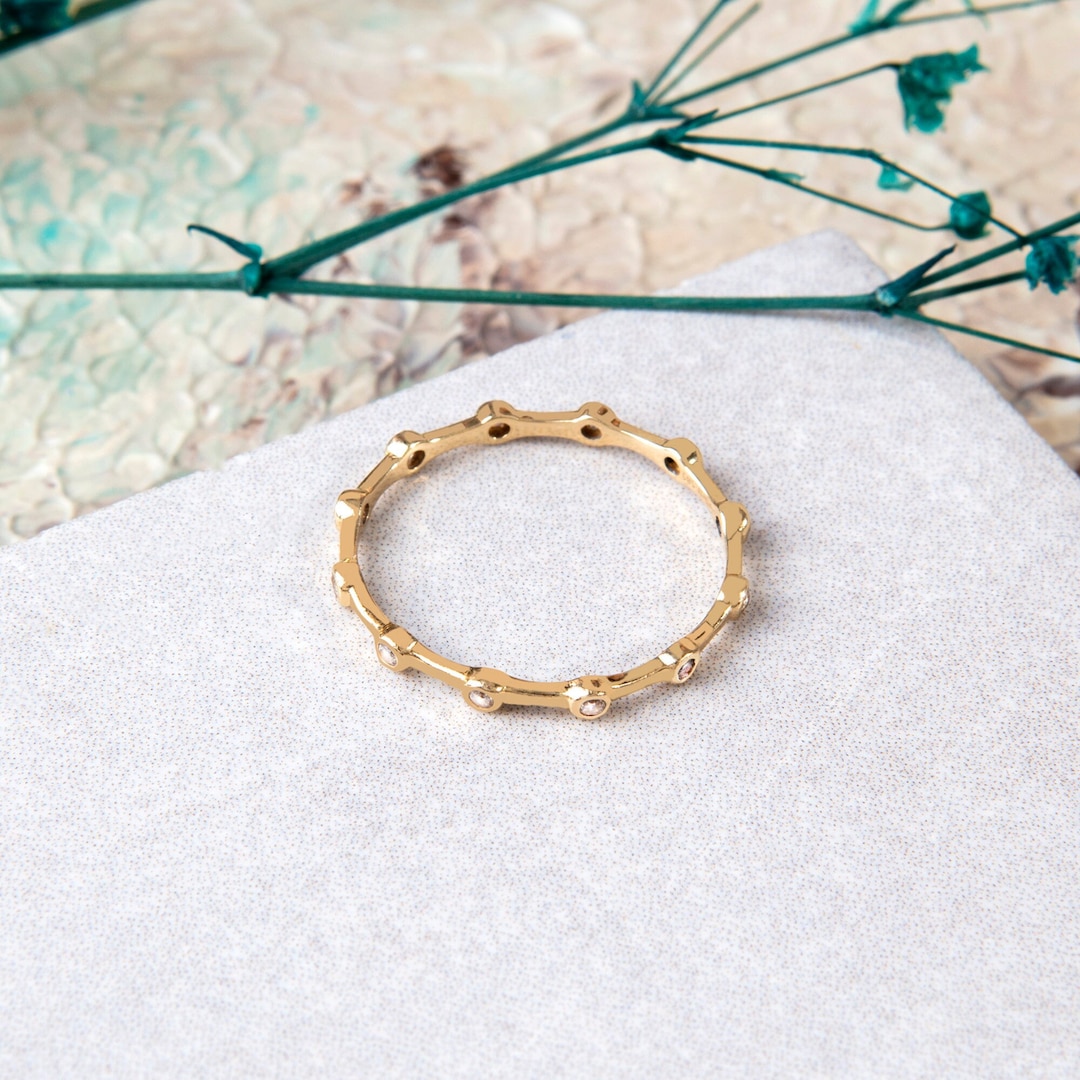Solid Gold Bamboo Ring, 14K Gold Ultra Thin Ring, Stackable Rings for ...