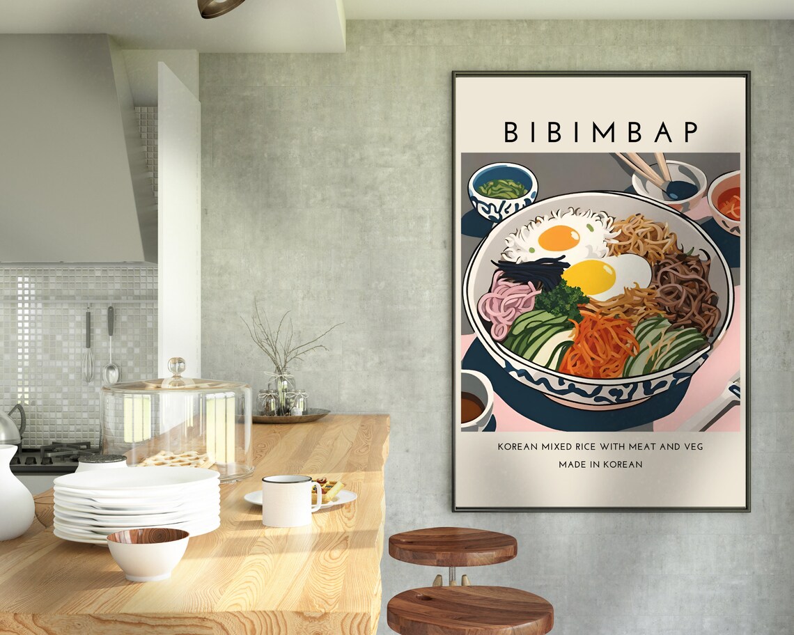 Retro Bibimbap Art Print: Korean Food Poster (digital Download) - Etsy