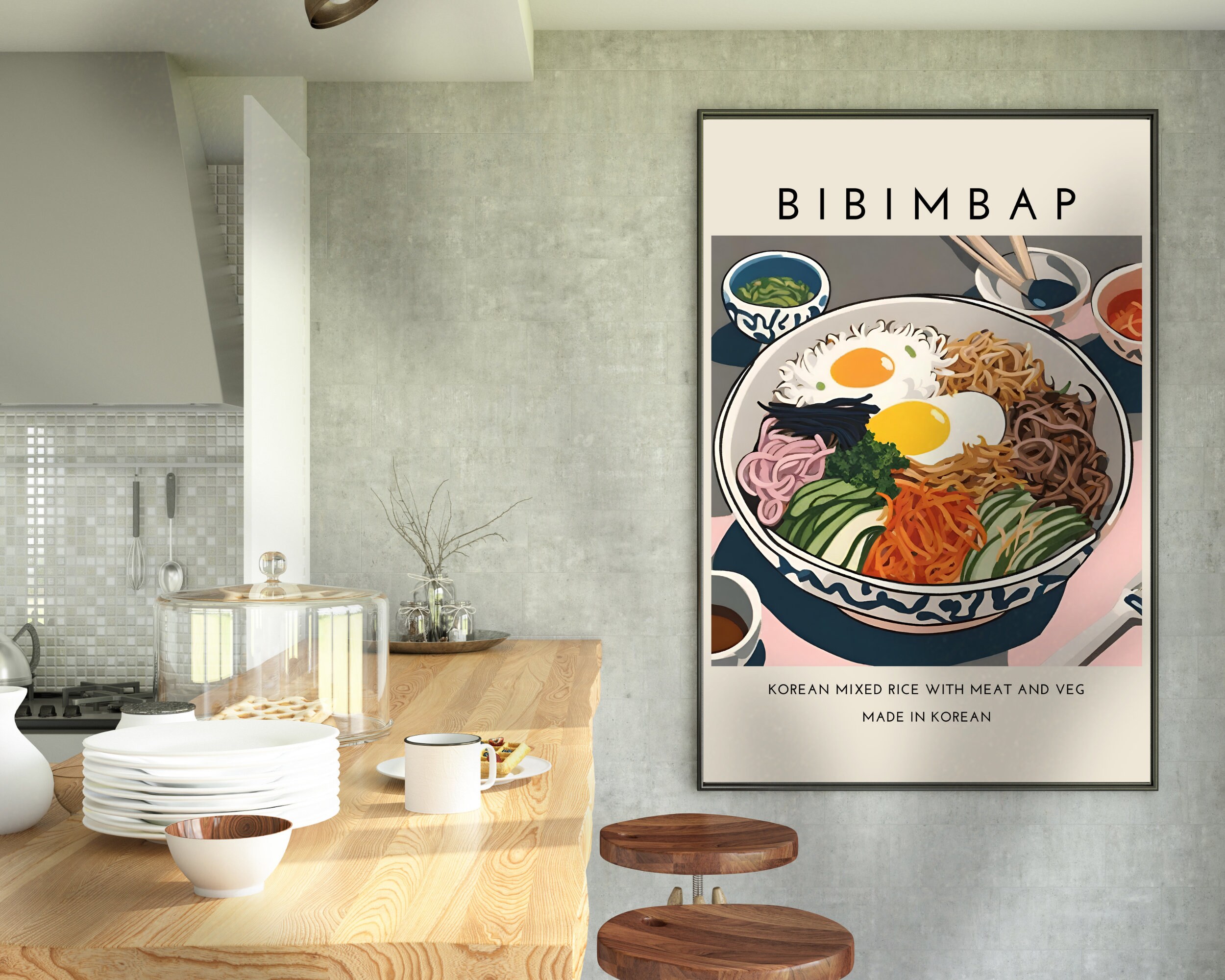 Retro Bibimbap Art Print: Korean Food Poster (digital Download) - Etsy