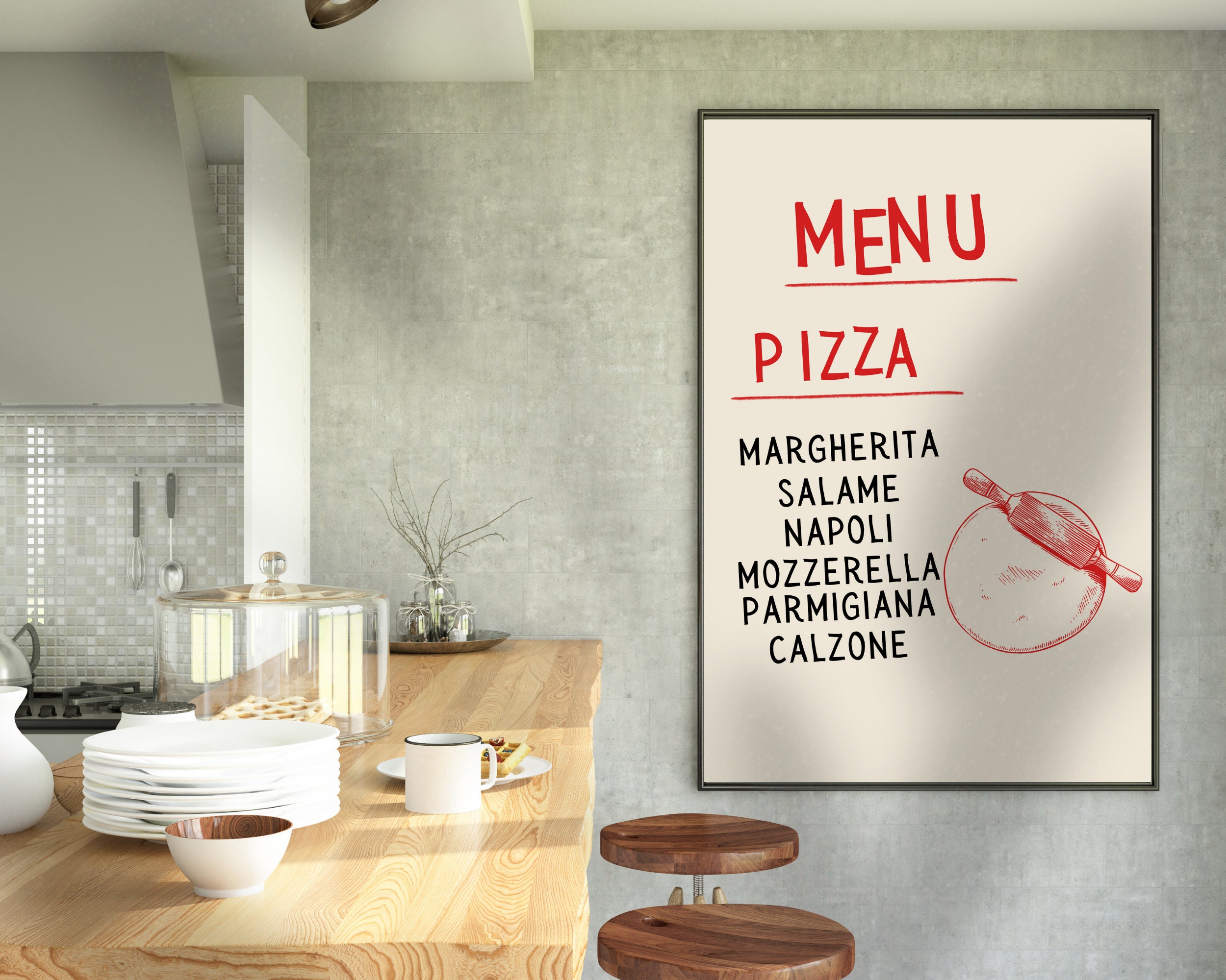 Pizza Menu, Italian Menu Art Print, Kitchen Wall Art, Kitchen Poster ...