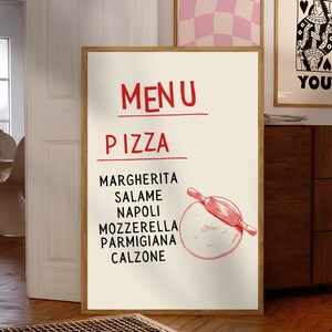 Pizza Menu, Italian Menu Art Print, Kitchen Wall Art, Kitchen Poster ...