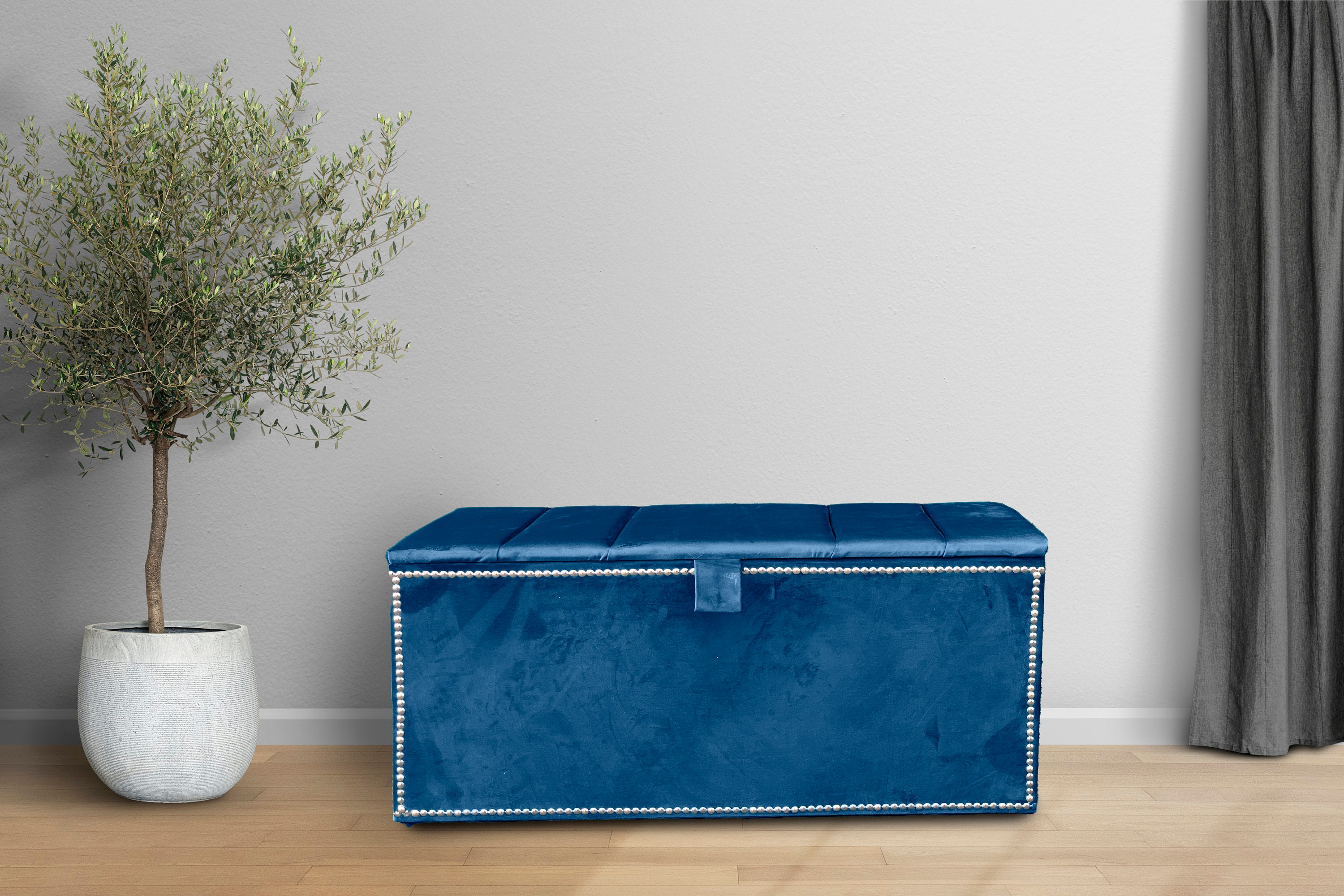Navy velvet storage box store