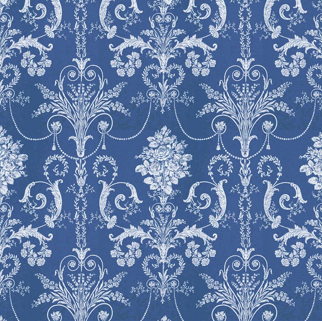 Printable Dolls House Wallpaper 1/12th Scale Dark Blue Damask D285 ...