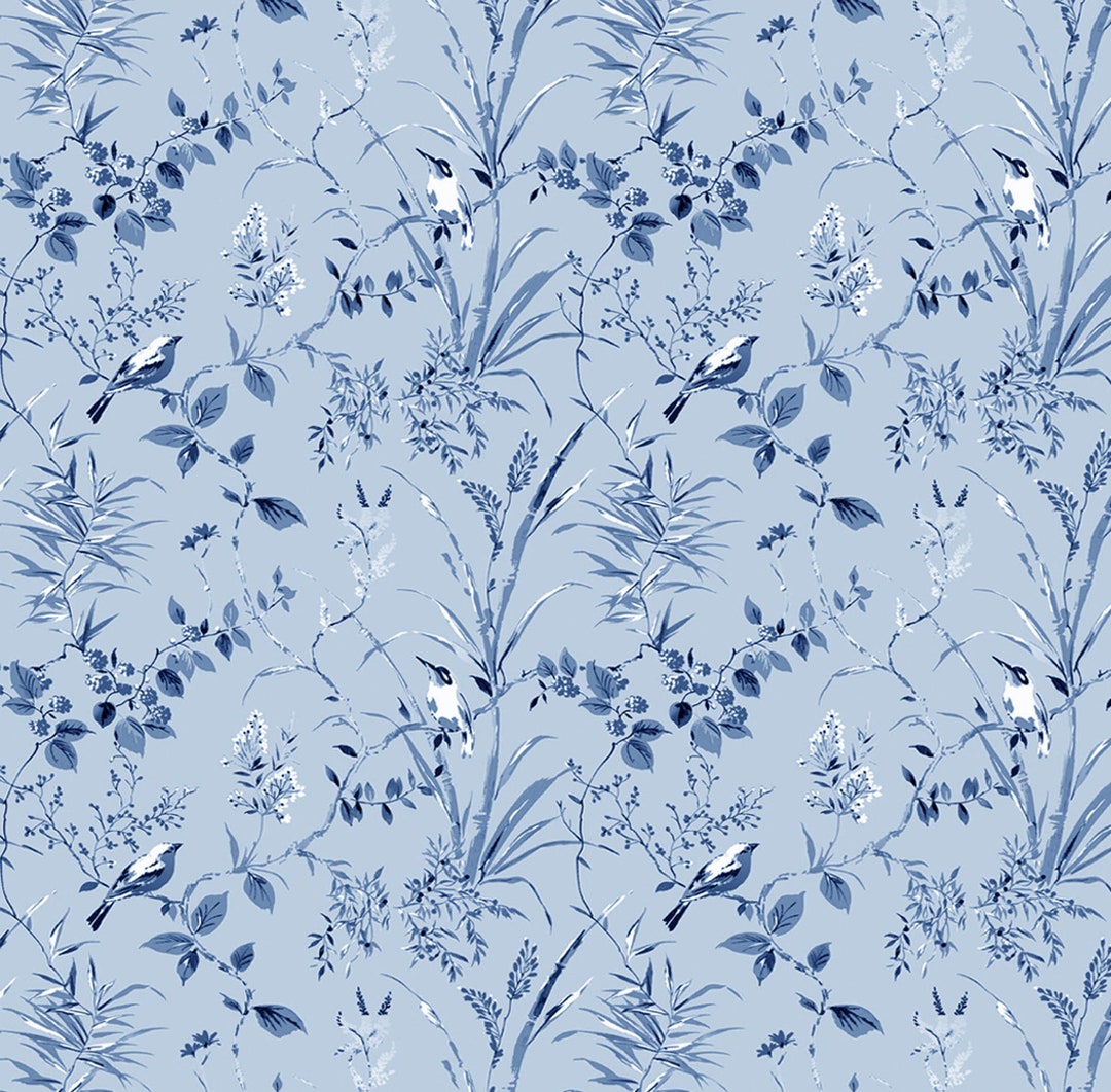 Printable Dolls House Wallpaper 1/12th Scale Floral Birds Blue D943 ...