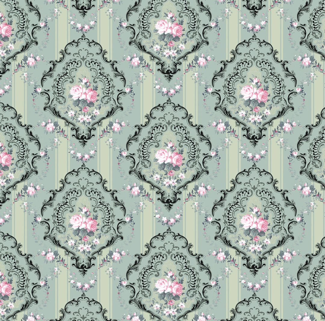 Printable Dolls House Wallpaper 1/12th Scale Vintage Floral Green D106 ...