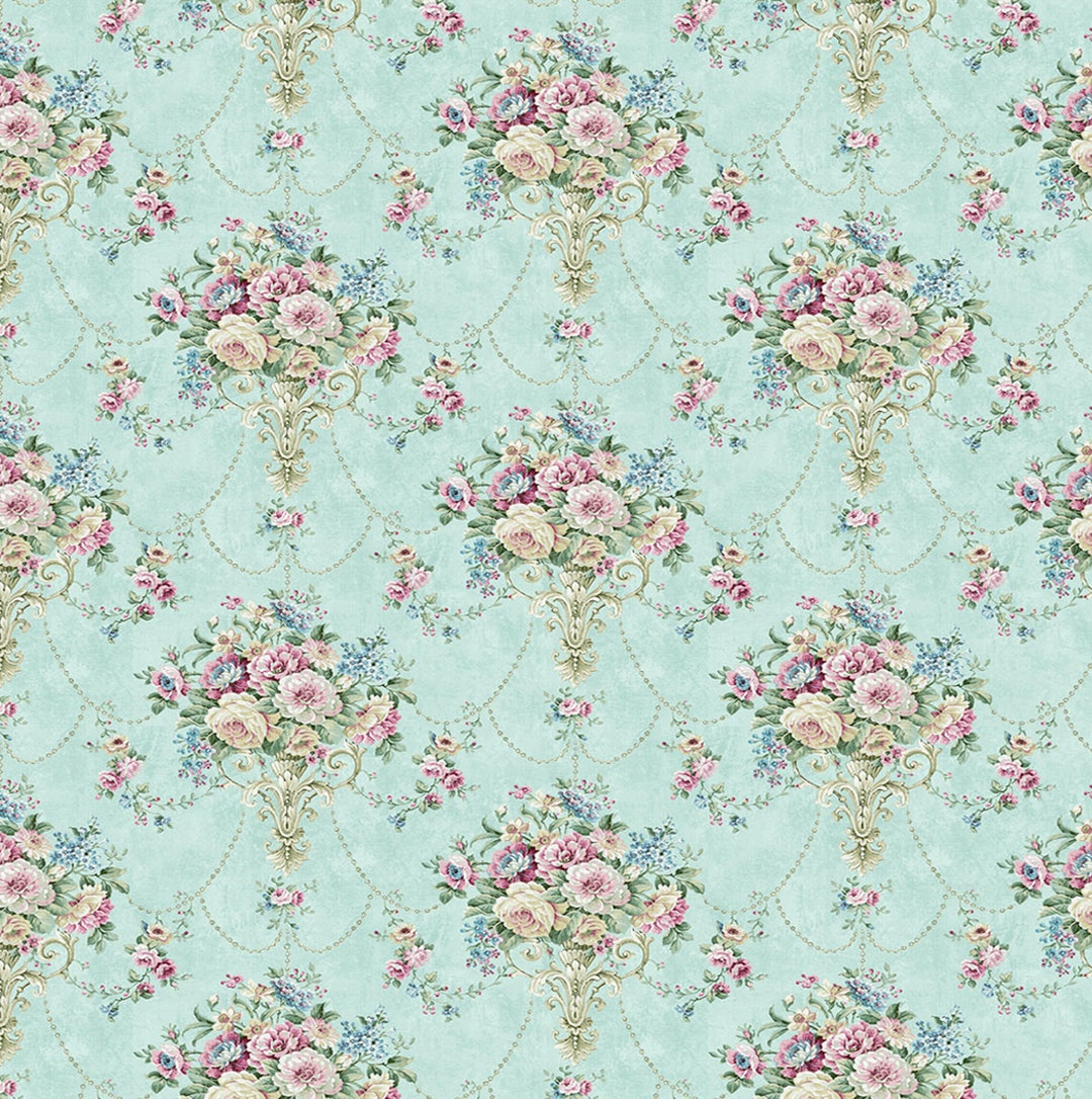 Printable Dolls House Wallpaper 1/12th Scale Vintage Blue Floral D908 ...