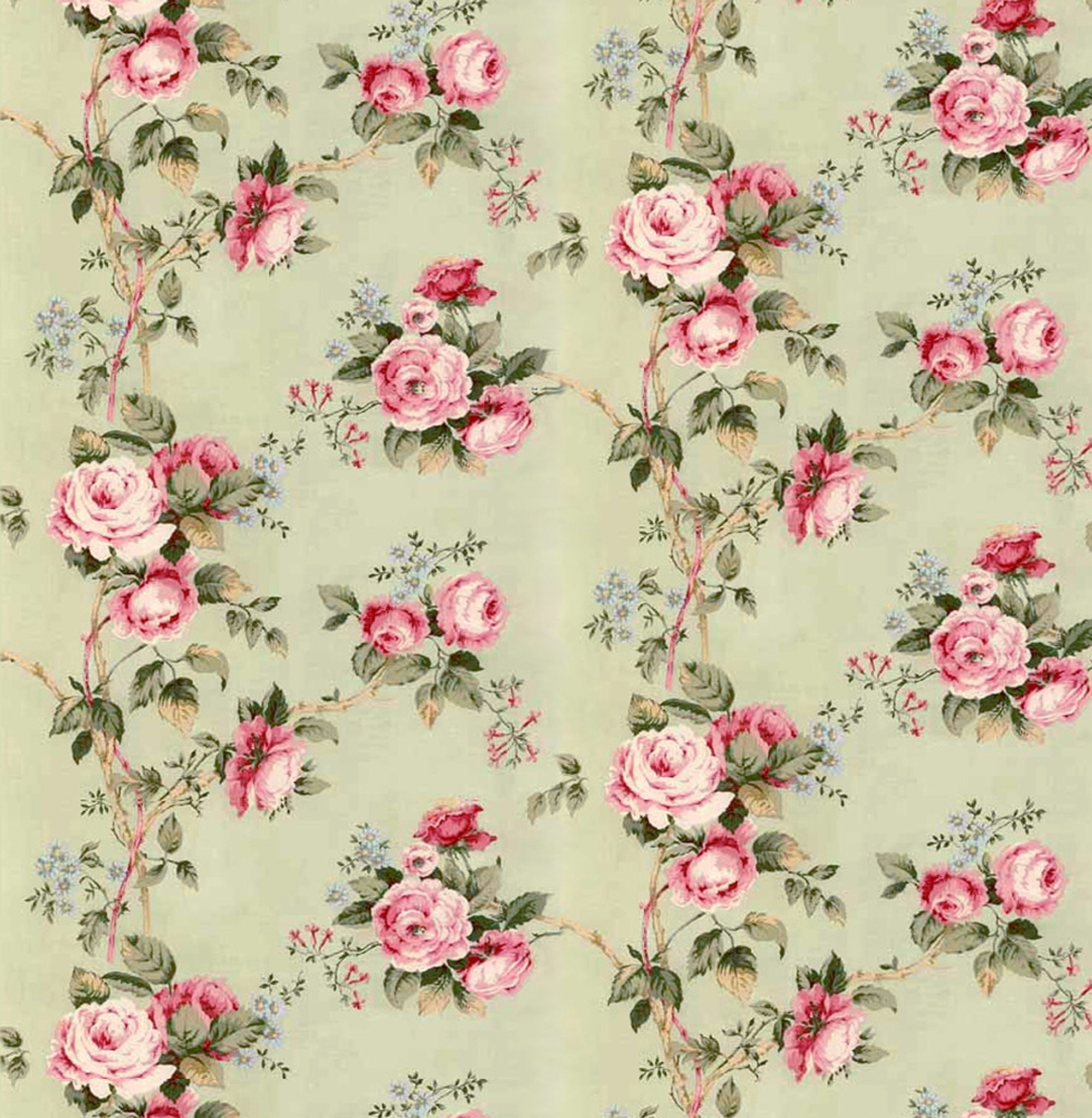 Printable Dolls House Wallpaper 1/12th Scale Green Pink Roses D57 ...