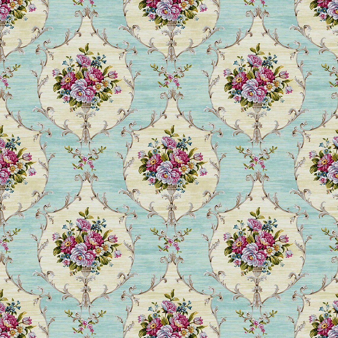 Printable Dolls House Wallpaper 1/12th Scale Vintage Blue Floral Cameo ...