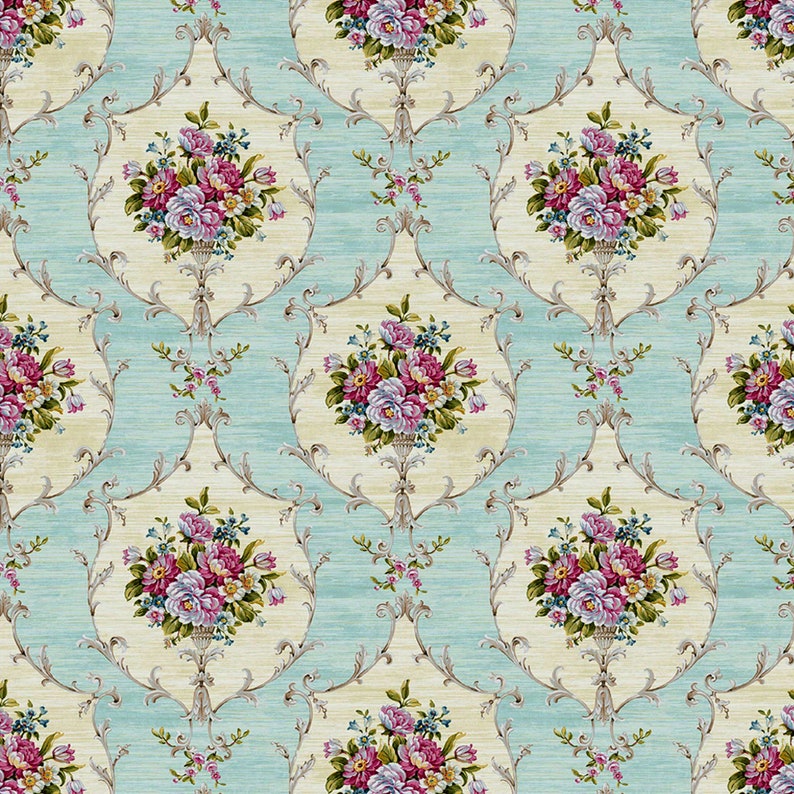 Printable Dolls House Wallpaper 1/12th Scale Vintage Blue Floral Cameo ...