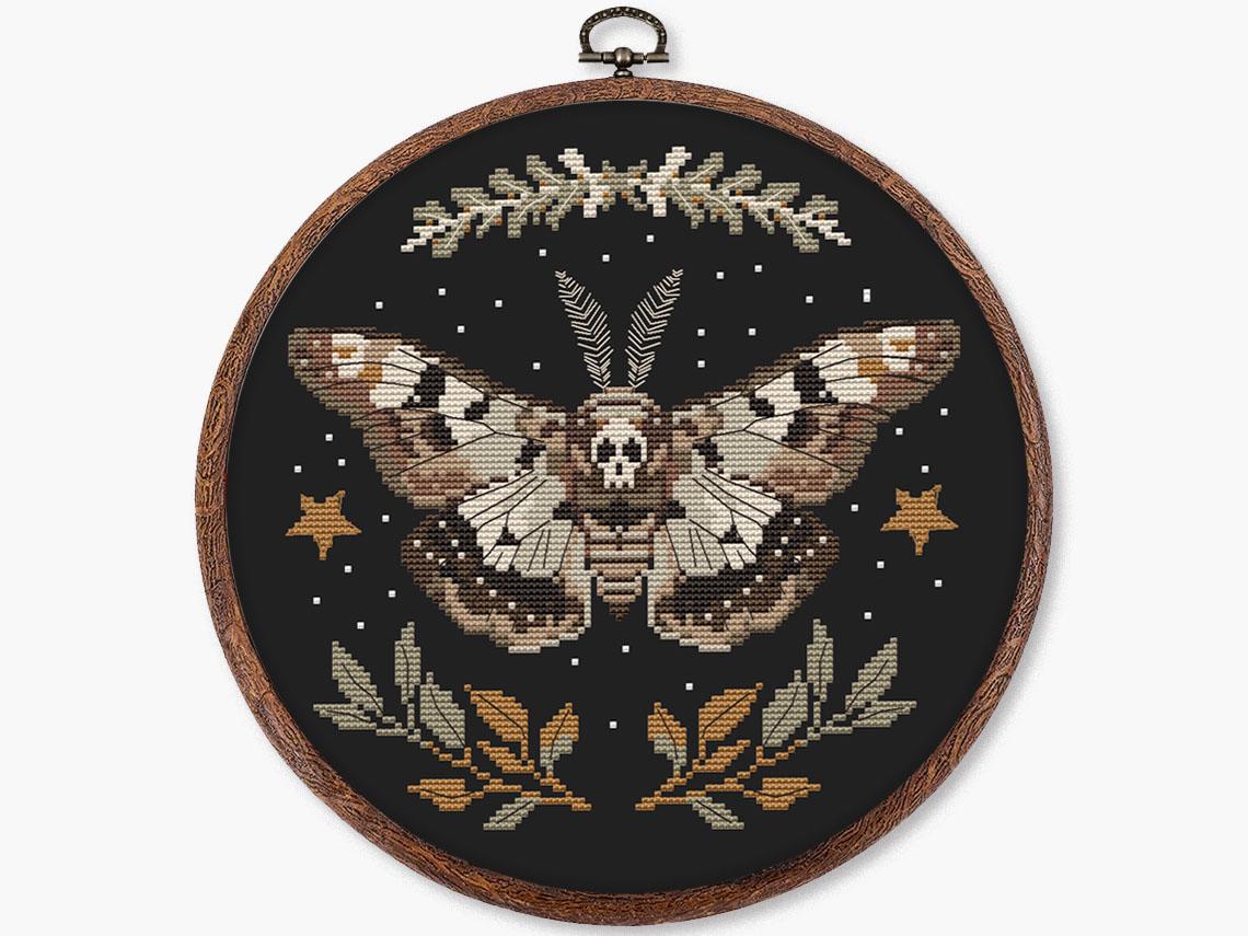 Death Head Moth Cross Stitch Pattern PDF - Black Witch Craft Crescent ...