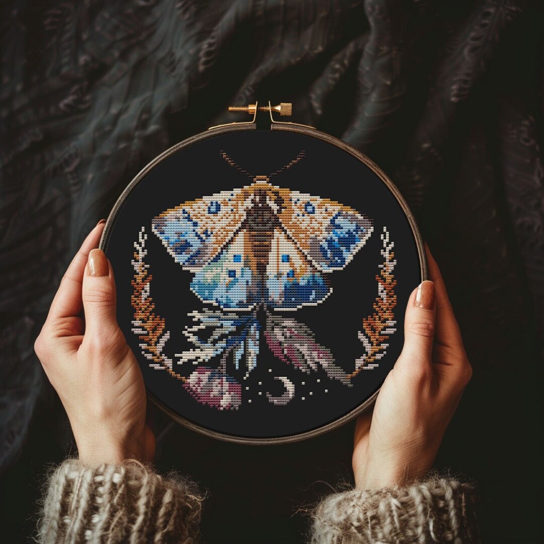 Witchy Moth Cross Stitch Pattern PDF - Butterfly Moon Phases Dark ...