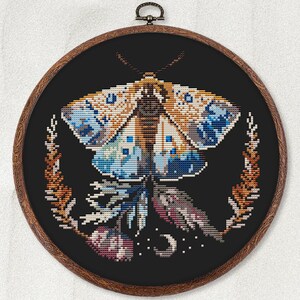 Witchy Moth Cross Stitch Pattern PDF Butterfly Moon Phases Dark Insect ...