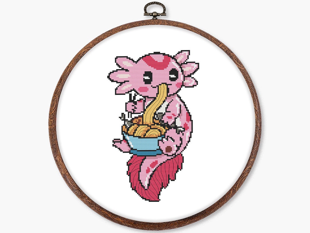 Axolotl Cross Stitch Pattern PDF - Salamander Ramen Asian Japanese ...
