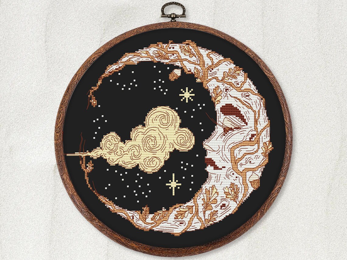 Crescent Moon Cross Stitch Pattern PDF Goth Cottage Mystical - Etsy