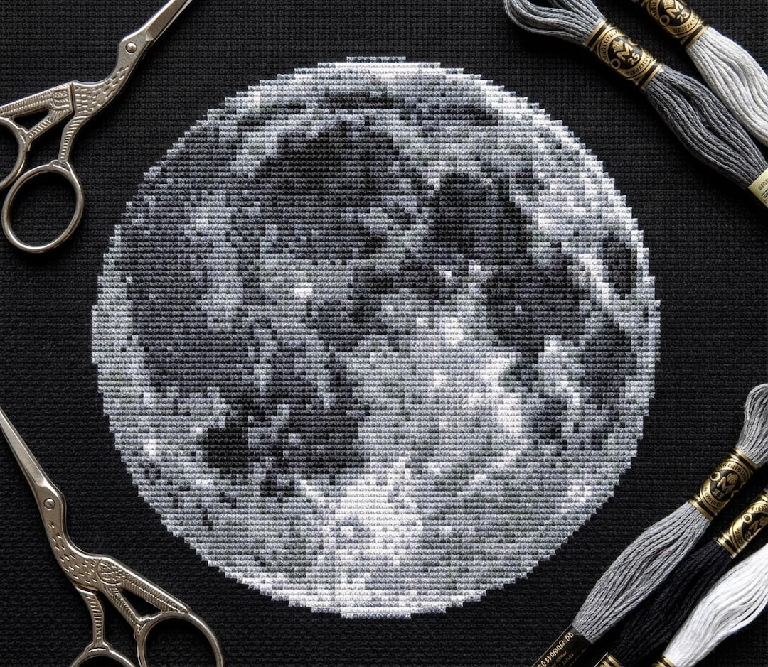 Moon Cross Stitch Pattern PDF - Modern Space Embroidery Planet Full ...