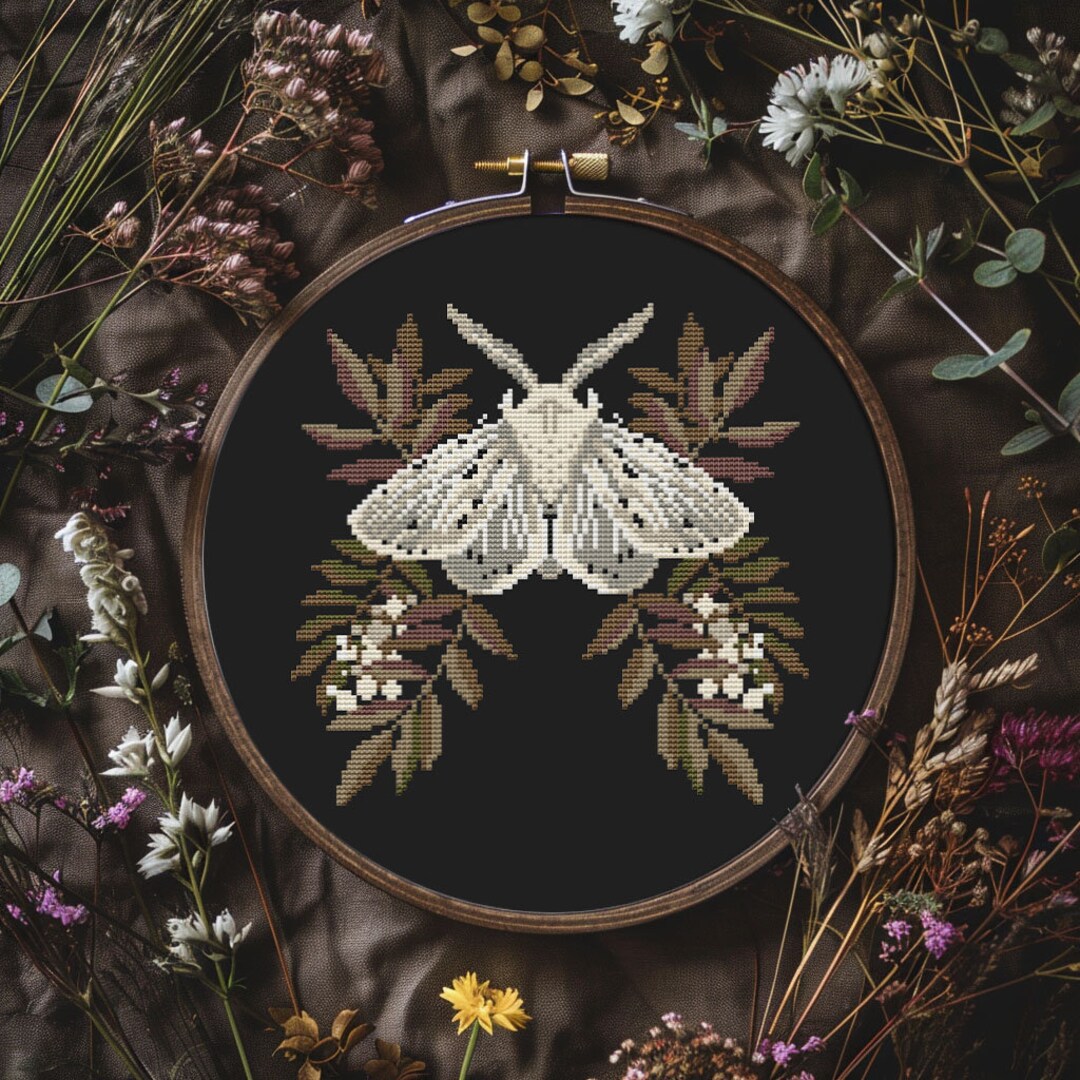 White Moth Cross Stitch Pattern PDF Insect Modern Butterfly Gothic ...