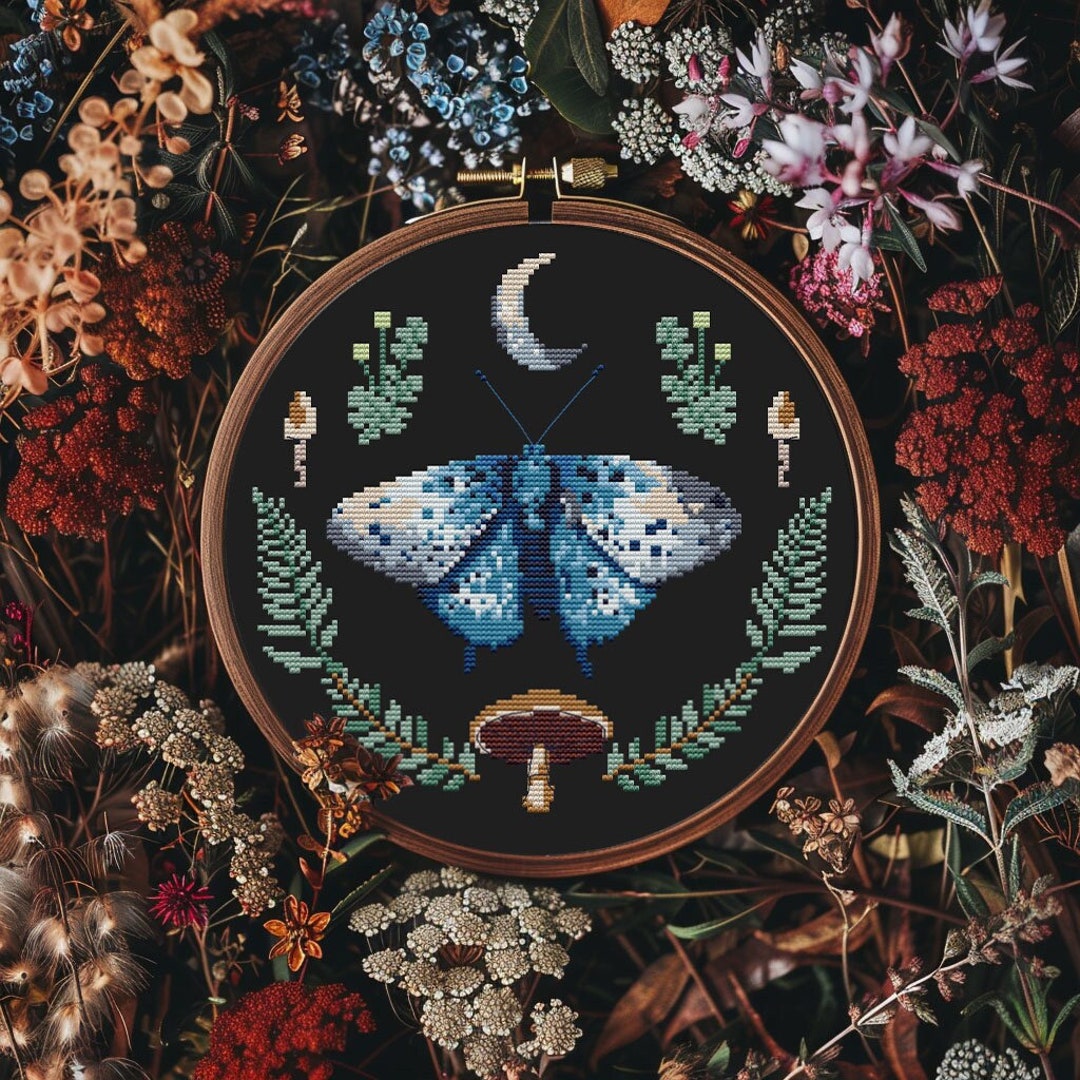 Gothic Mothcross Stitch Pattern PDF - Witchy Mushroom Toadstools Insect ...