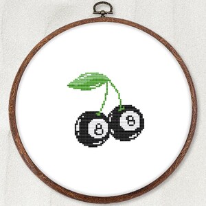 Retro 8 Ball Cherries Cross Stitch Pattern PDF - Magic Eight Ball ...