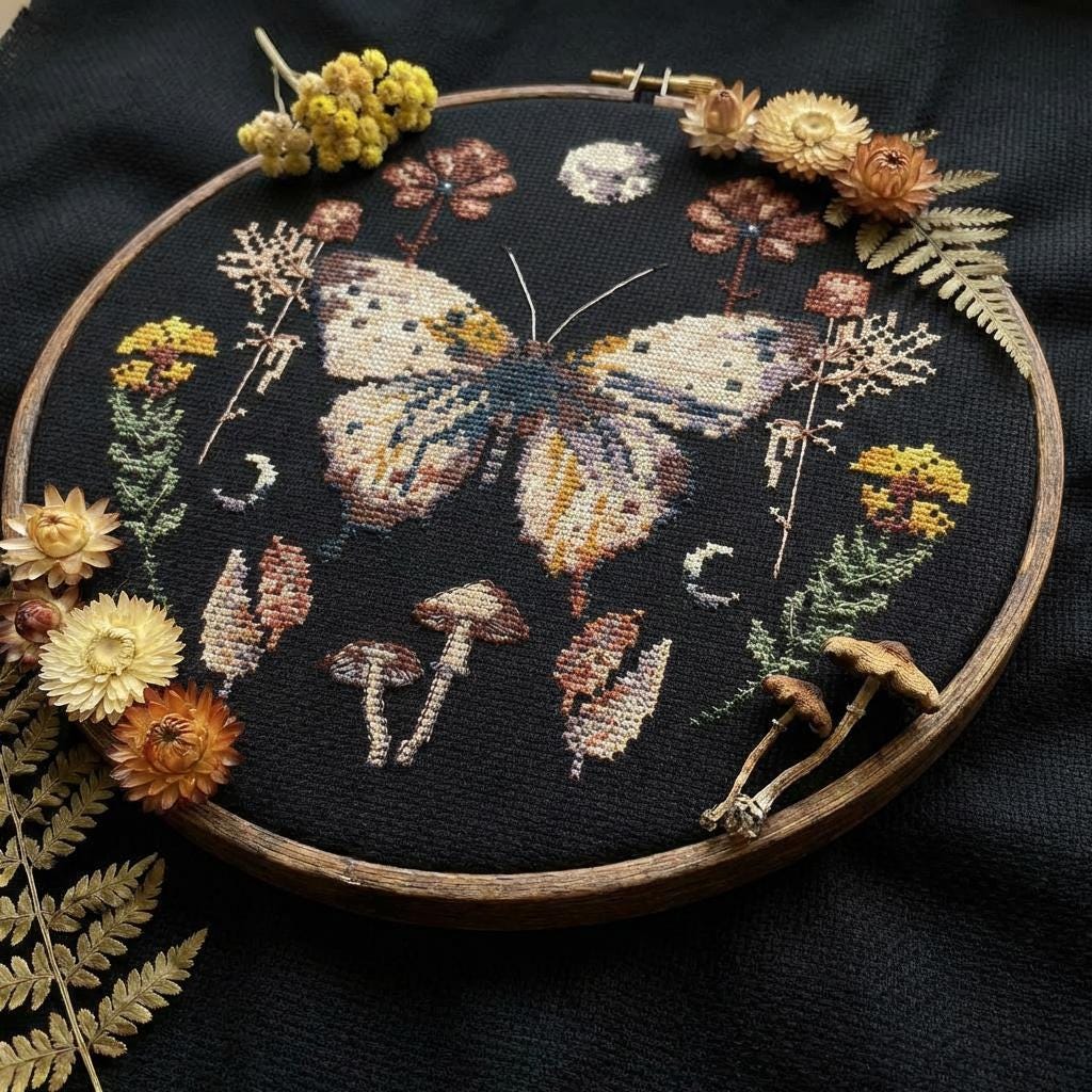 Witchy Butterfly Cross Stitch Pattern PDF - Crescent Moon Phases ...