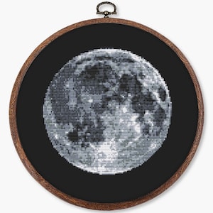 Moon Cross Stitch Pattern PDF - Modern Space Embroidery Planet Full ...