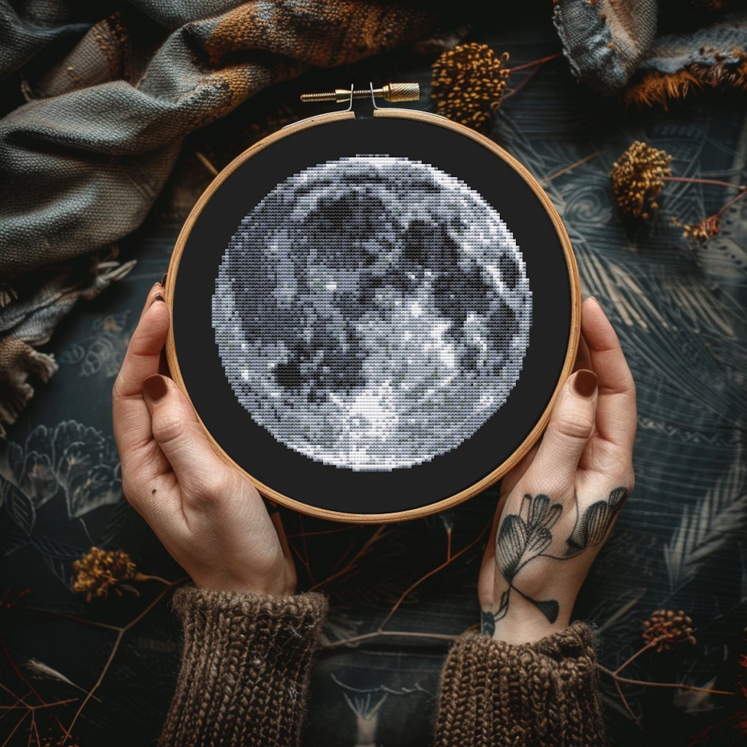 Moon Cross Stitch Pattern PDF - Modern Space Embroidery Planet Full ...