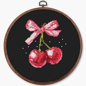 Cherry Bow Cross Stitch Pattern PDF - Coquette Aesthetic Female Small ...