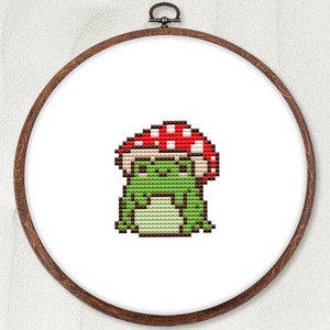 Mushroom Frog Cross Stitch Pattern PDF - Kawaii Funny Easy Tiny Frog ...