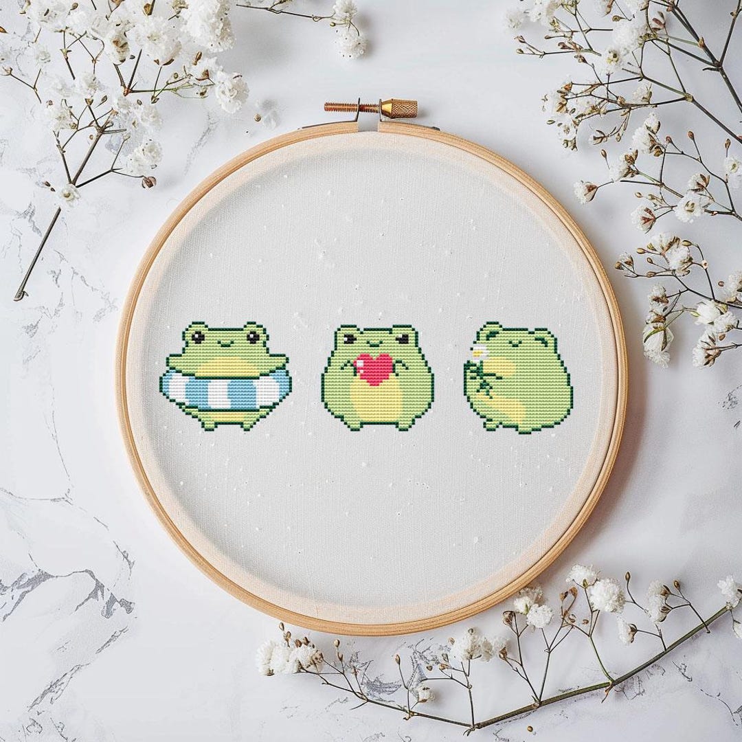 Tiny Frog Cross Stitch Pattern PDF - Kawaii Cute Baby Animal Funny ...