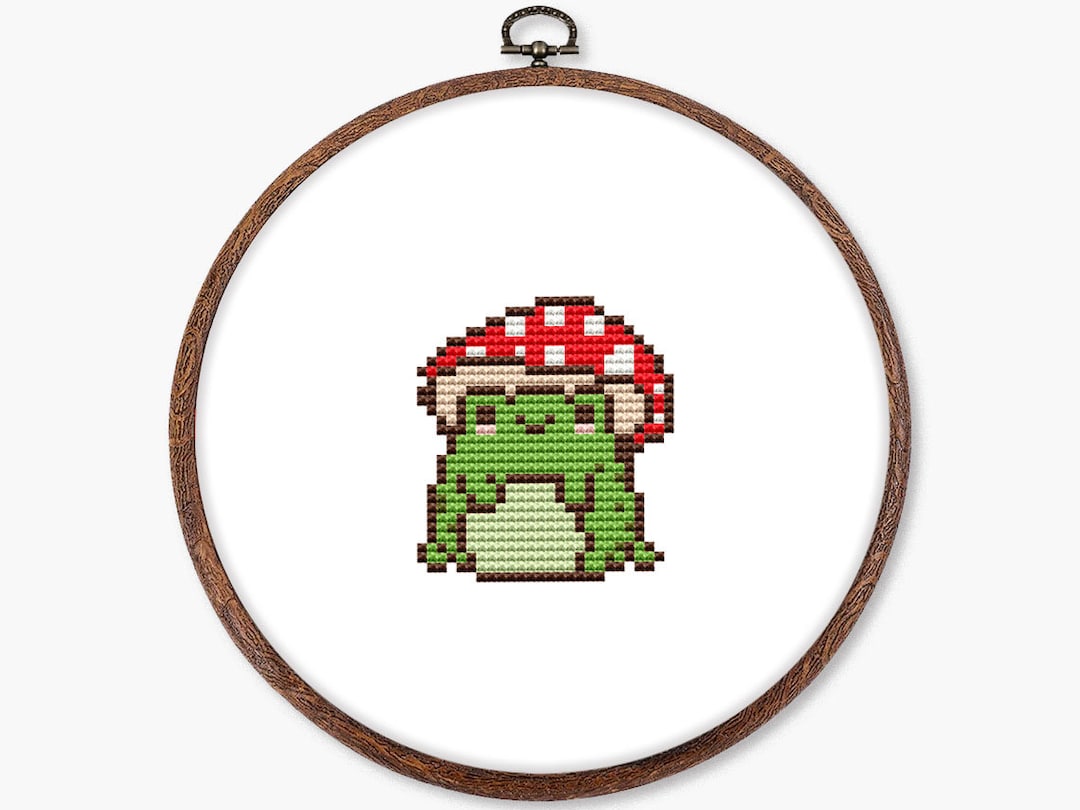 Mushroom Frog Cross Stitch Pattern PDF Kawaii Funny Easy Tiny Frog ...