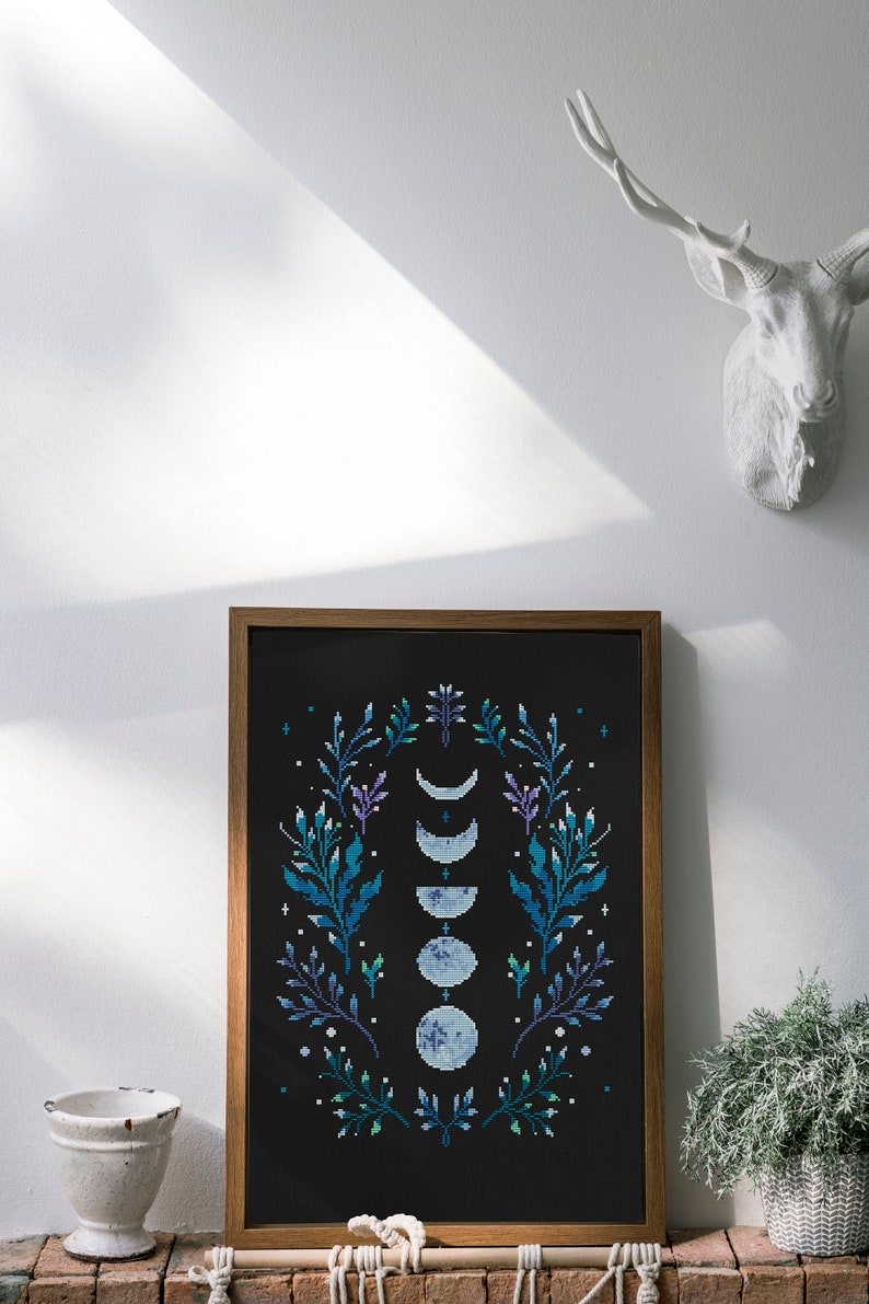 Winter Witch Cross Stitch Pattern PDF - Moon Phases Astronomy Forest ...