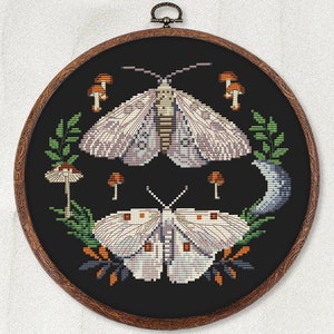 Mushroom Moth Cross Stitch Pattern PDF - Butterfly Sampler Gothic Green ...