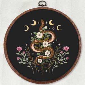 Gothic Snake Cross Stitch Pattern PDF Flowers Crescent Moon - Etsy Canada