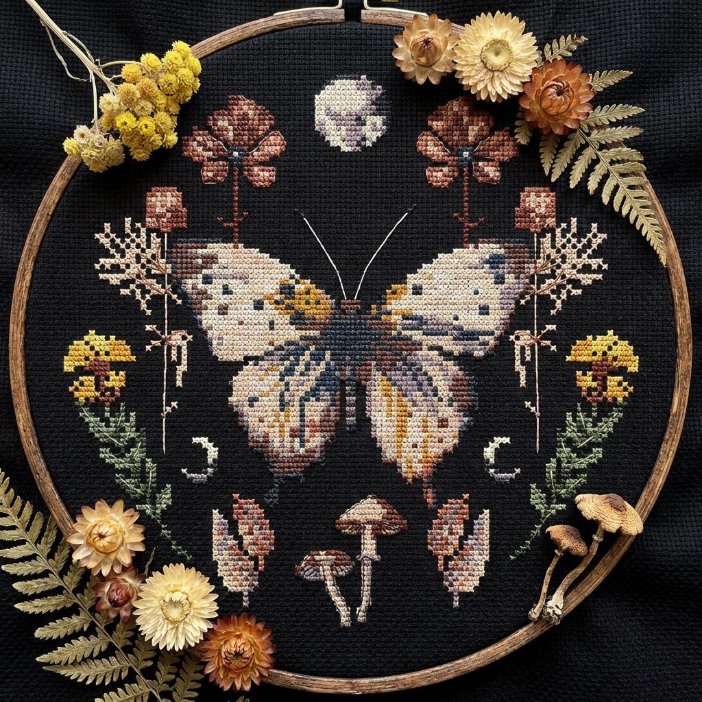 Witchy Butterfly Cross Stitch Pattern PDF - Crescent Moon Phases ...
