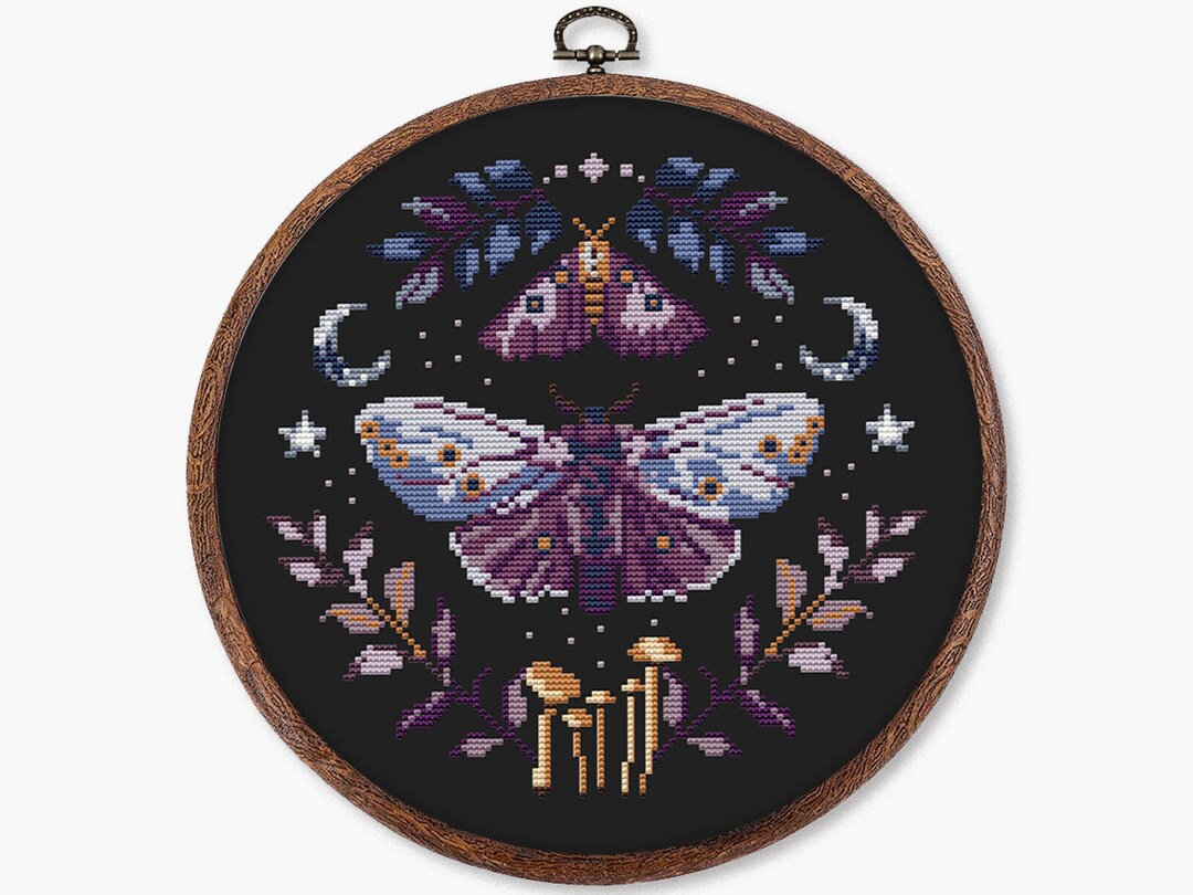 Gothic Moth Cross Stitch Pattern PDF Dark Entomology Cottagecore Moon ...