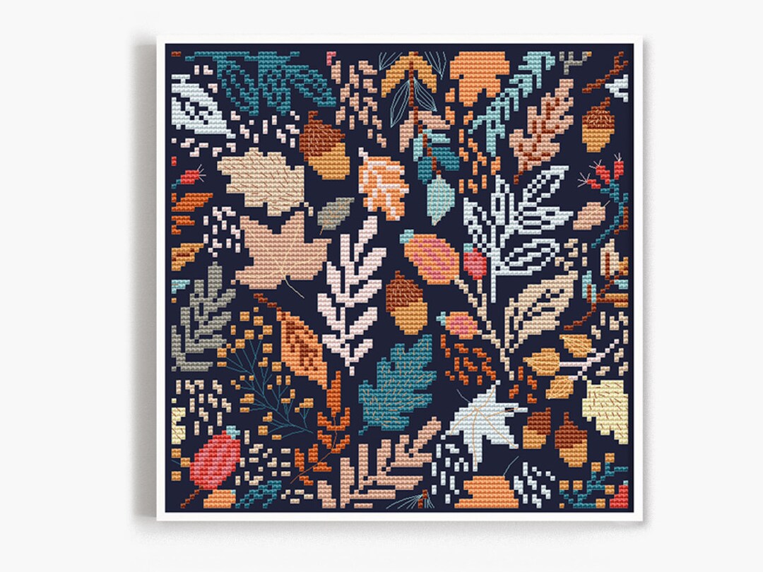 Fall Leaves Cross Stitch Pattern PDF - Nature Hello Autumn Modern ...