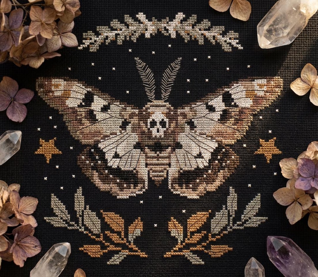 Death Head Moth Cross Stitch Pattern PDF - Black Witch Craft Crescent ...