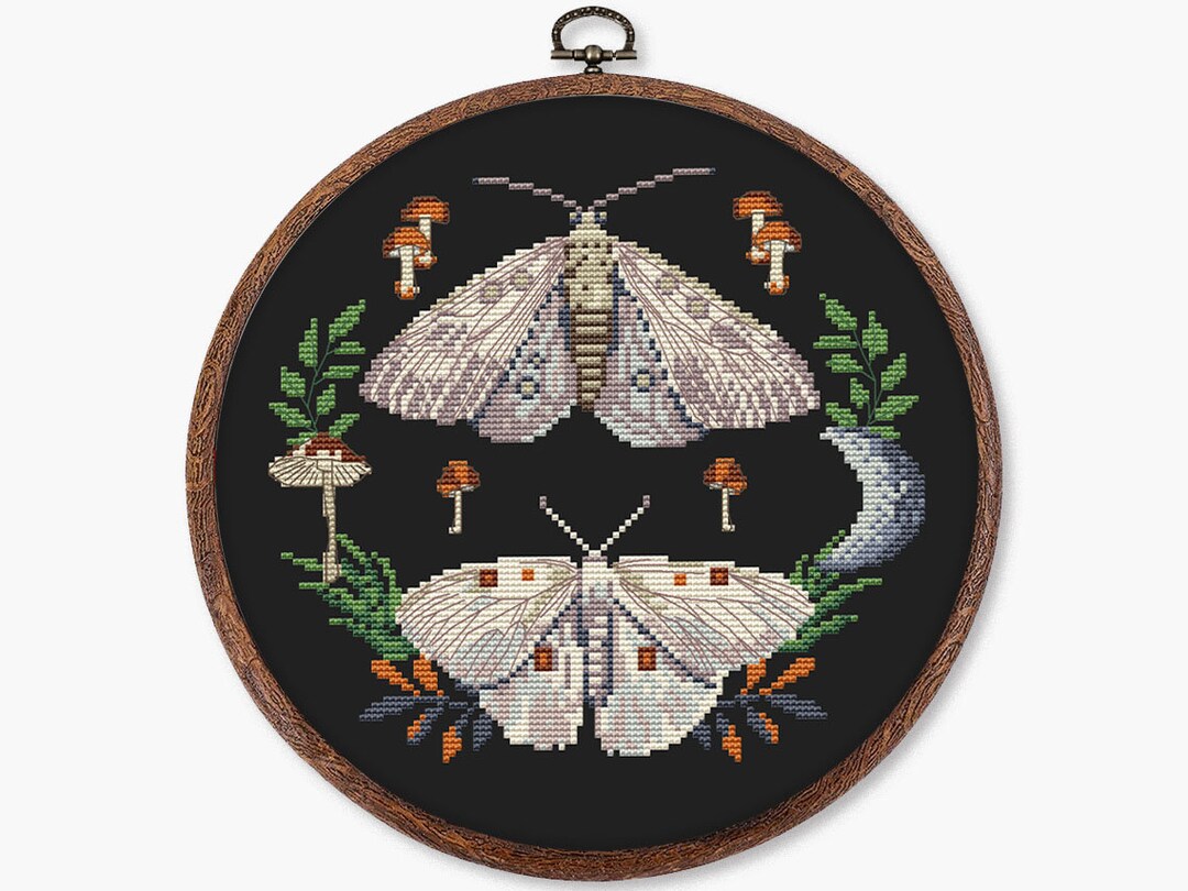 Mushroom Moth Cross Stitch Pattern PDF Butterfly Sampler Gothic Green ...