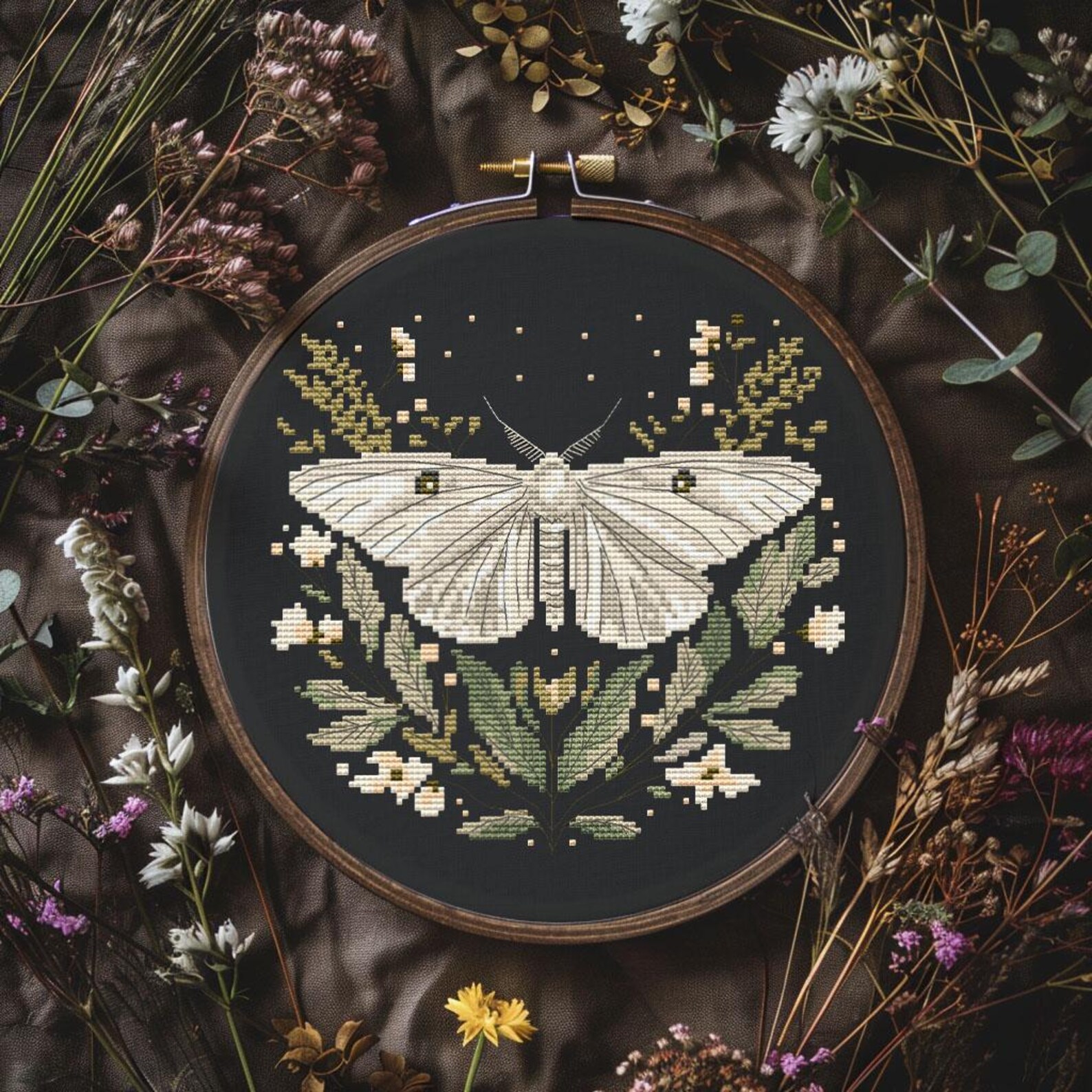 White Moth Cross Stitch Pattern PDF - Insect Modern Butterfly Gothic ...