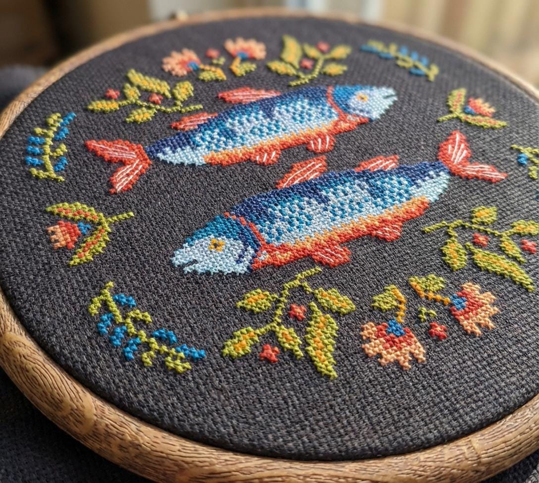 Folk Fish Cross Stitch Pattern – Scandinavian Folk Art – Nordic Fish ...